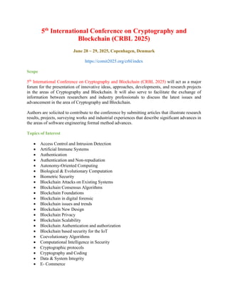 5th International Conference on Cryptography and Blockchain (CRBL 2025) | PDF