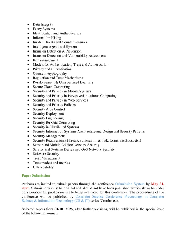 5th International Conference on Cryptography and Blockchain (CRBL 2025 ...