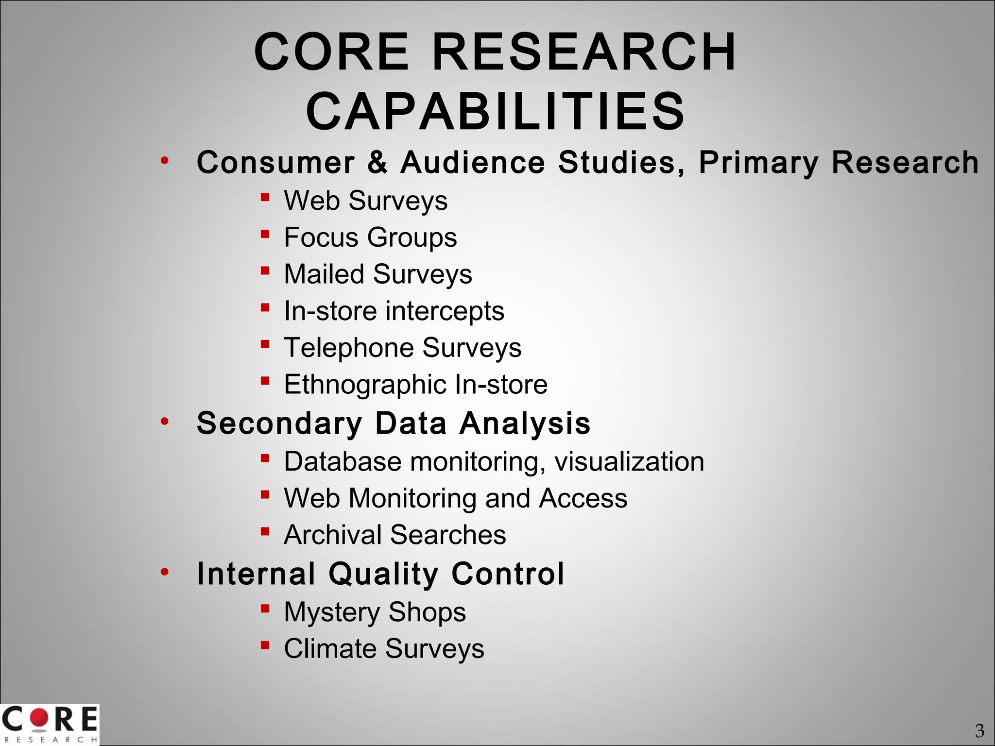 CORE RESEARCH CAPABILITIES | PPT