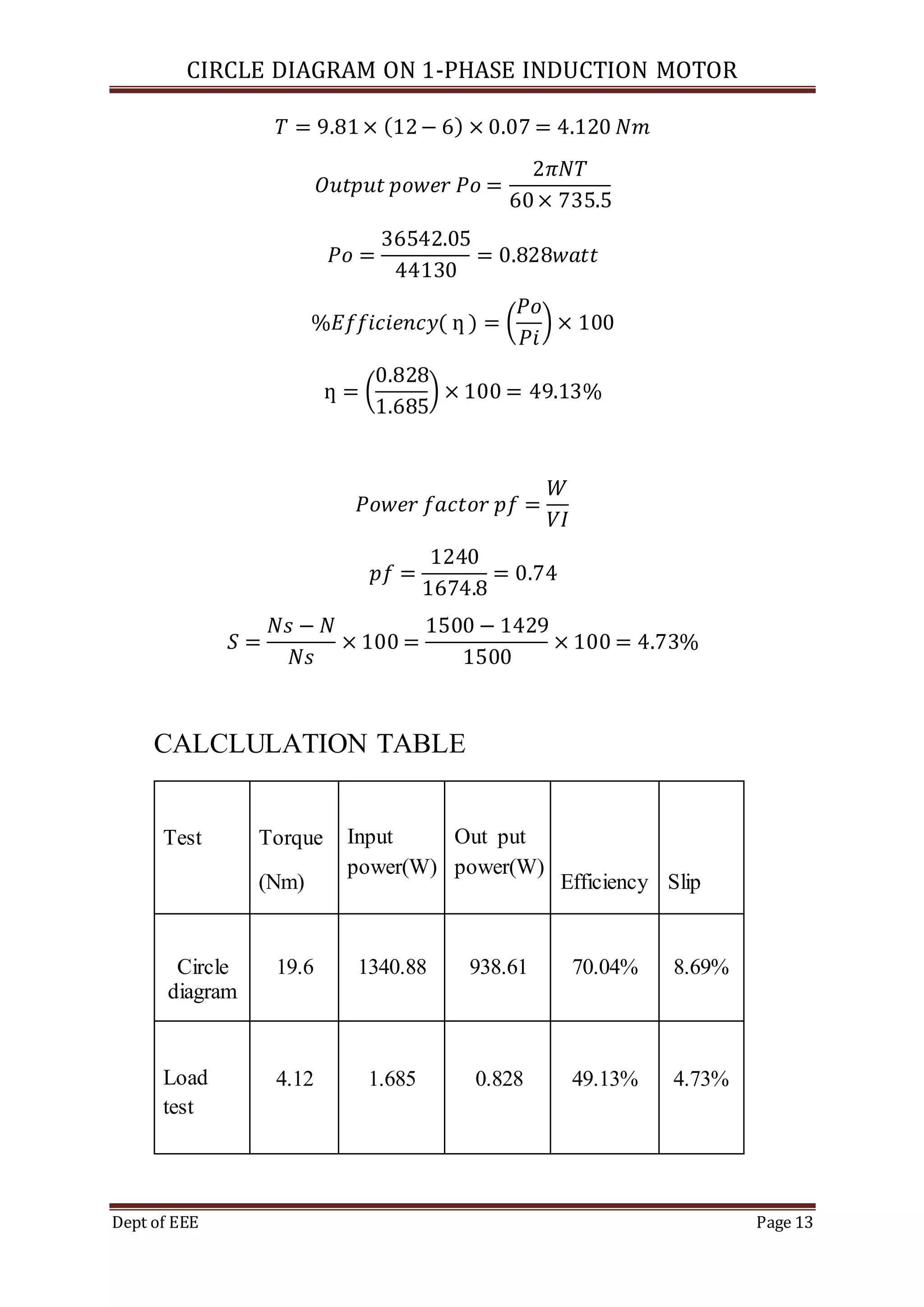 CIRCLE DIAGRAM ON 1-PHASE INDUCTION MOTOR | DOCX