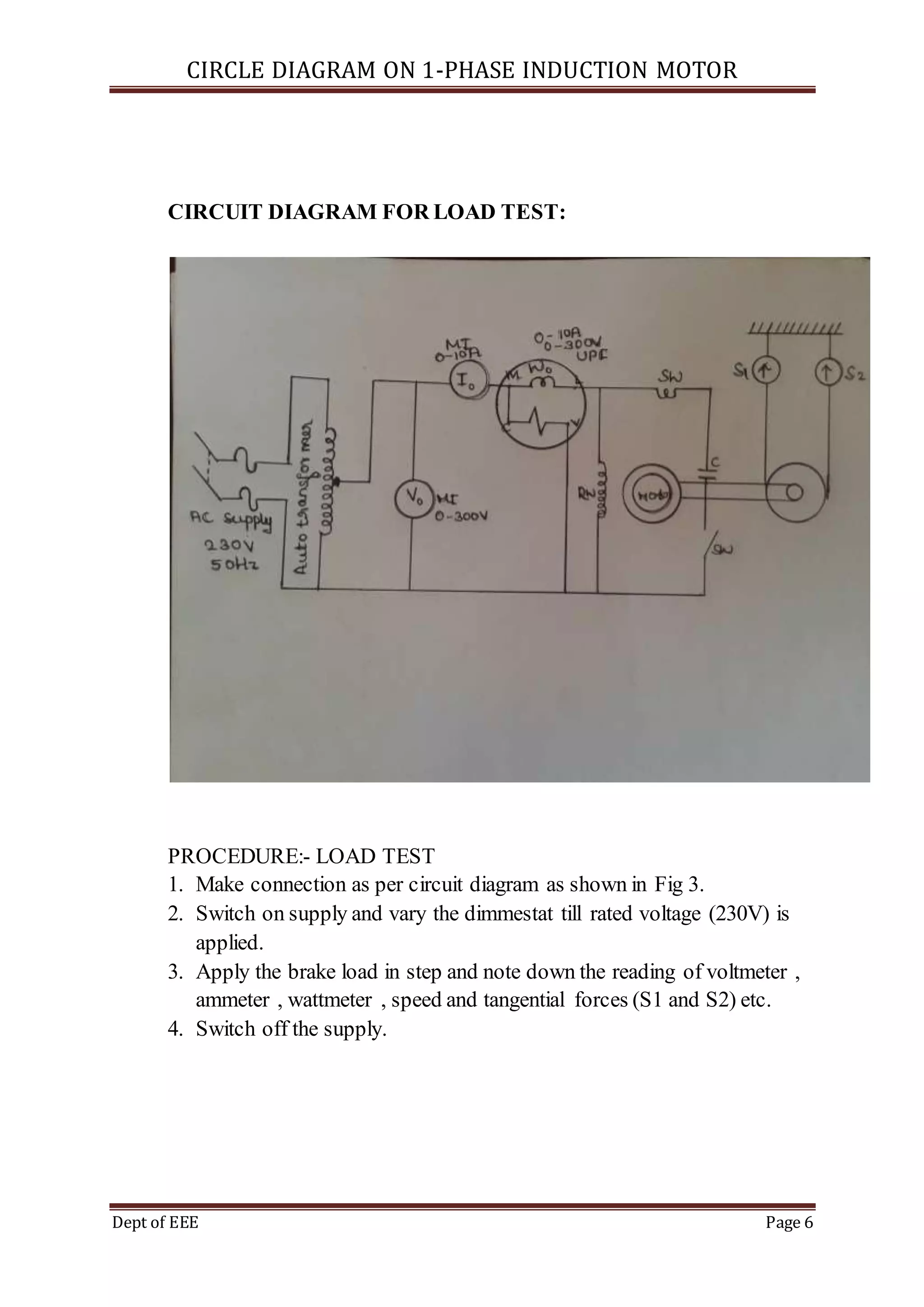 CIRCLE DIAGRAM ON 1-PHASE INDUCTION MOTOR | DOCX