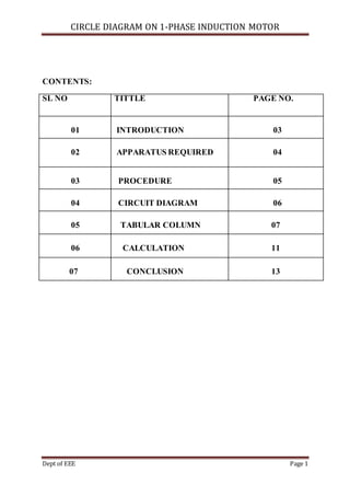 CIRCLE DIAGRAM ON 1-PHASE INDUCTION MOTOR | DOCX