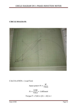 CIRCLE DIAGRAM ON 1-PHASE INDUCTION MOTOR | DOCX