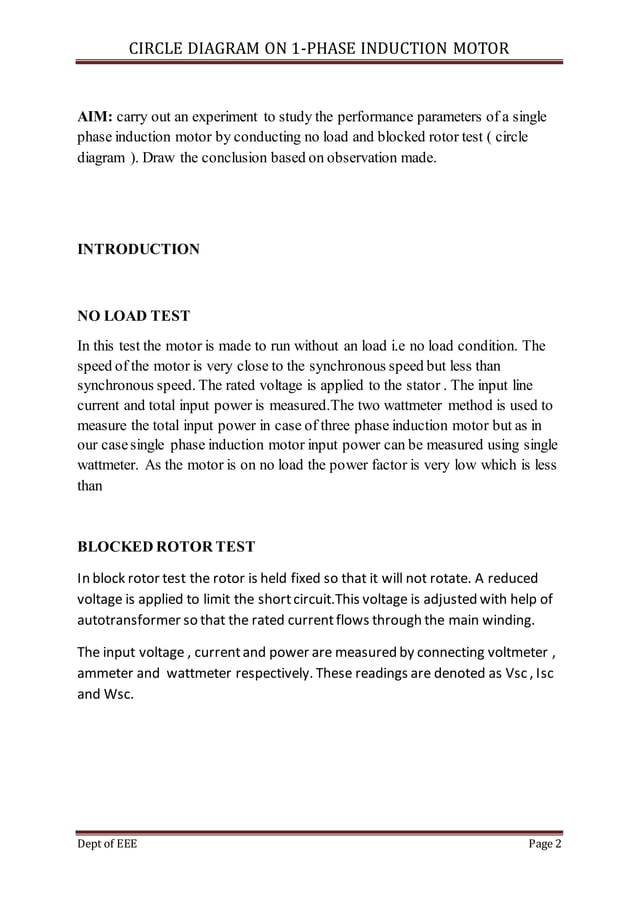 CIRCLE DIAGRAM ON 1-PHASE INDUCTION MOTOR | DOCX | Physics | Science