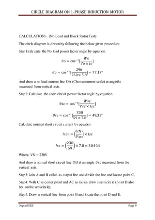 CIRCLE DIAGRAM ON 1-PHASE INDUCTION MOTOR | DOCX