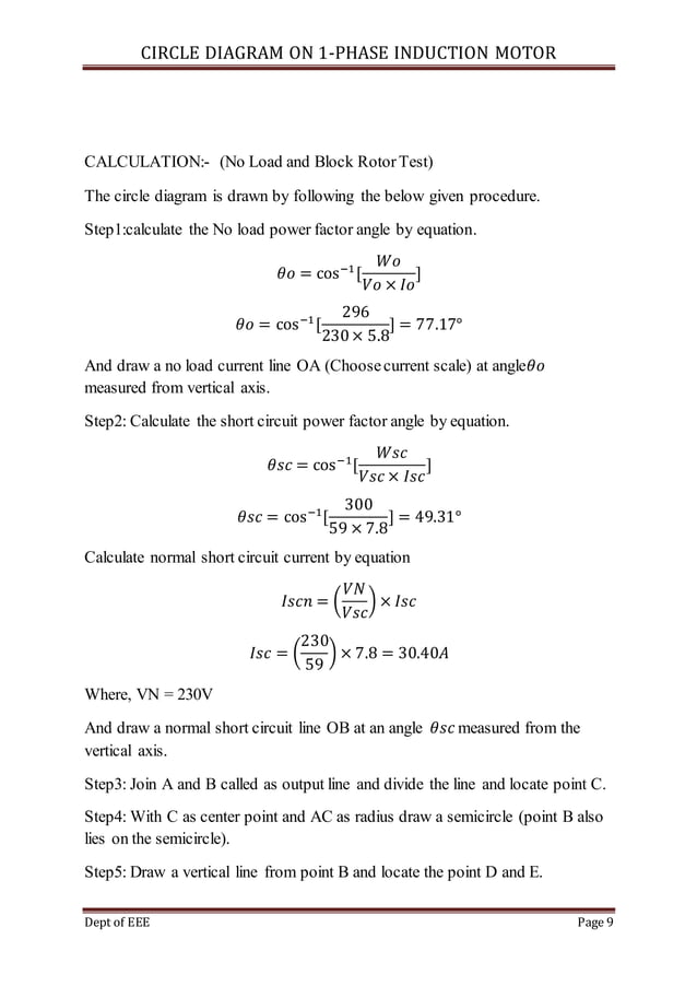CIRCLE DIAGRAM ON 1-PHASE INDUCTION MOTOR | DOCX | Physics | Science