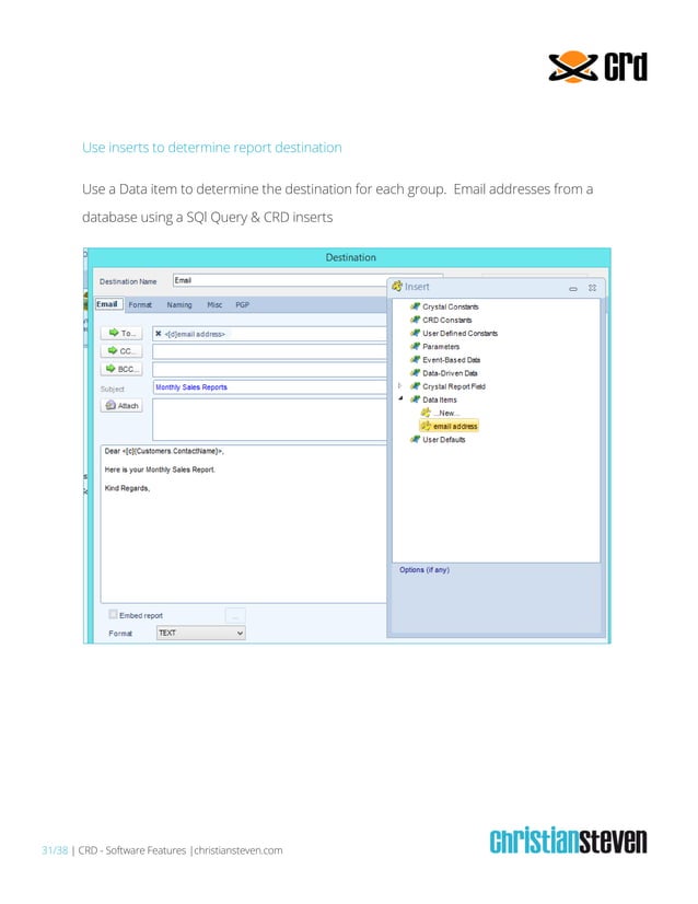 Software Features: CRD Crystal Reports Scheduler | PDF