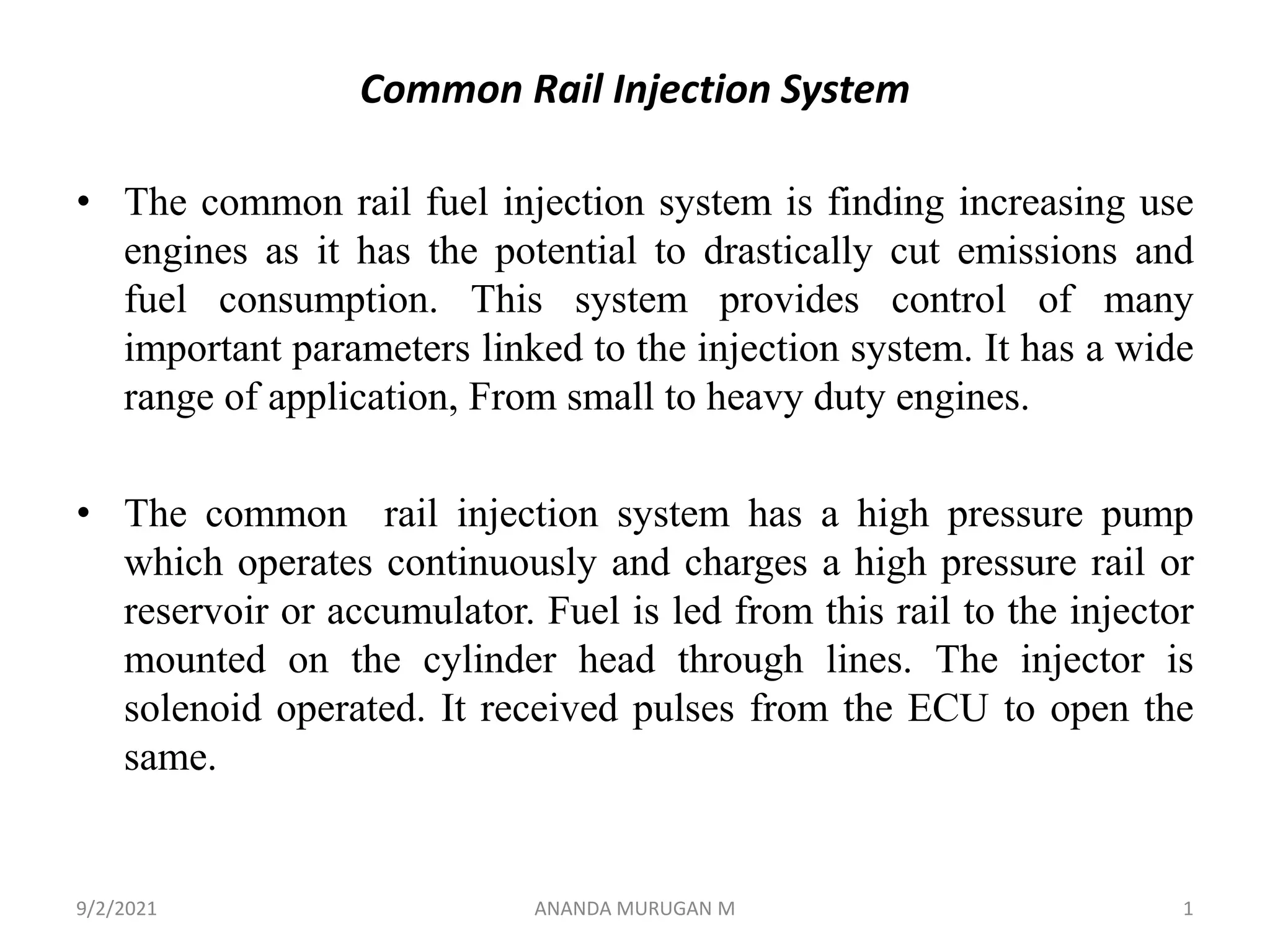 COMMON RAIL DIESEL INJECTION (CRDI;CRDe) | PPT