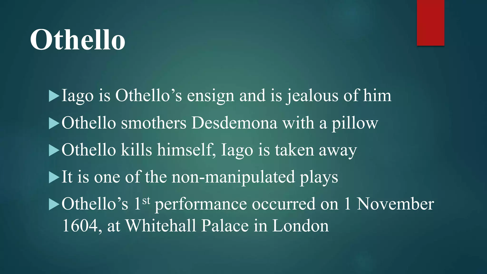 Othello William Shakespeare - Presentation Slides - By Rehan Butt | PDF