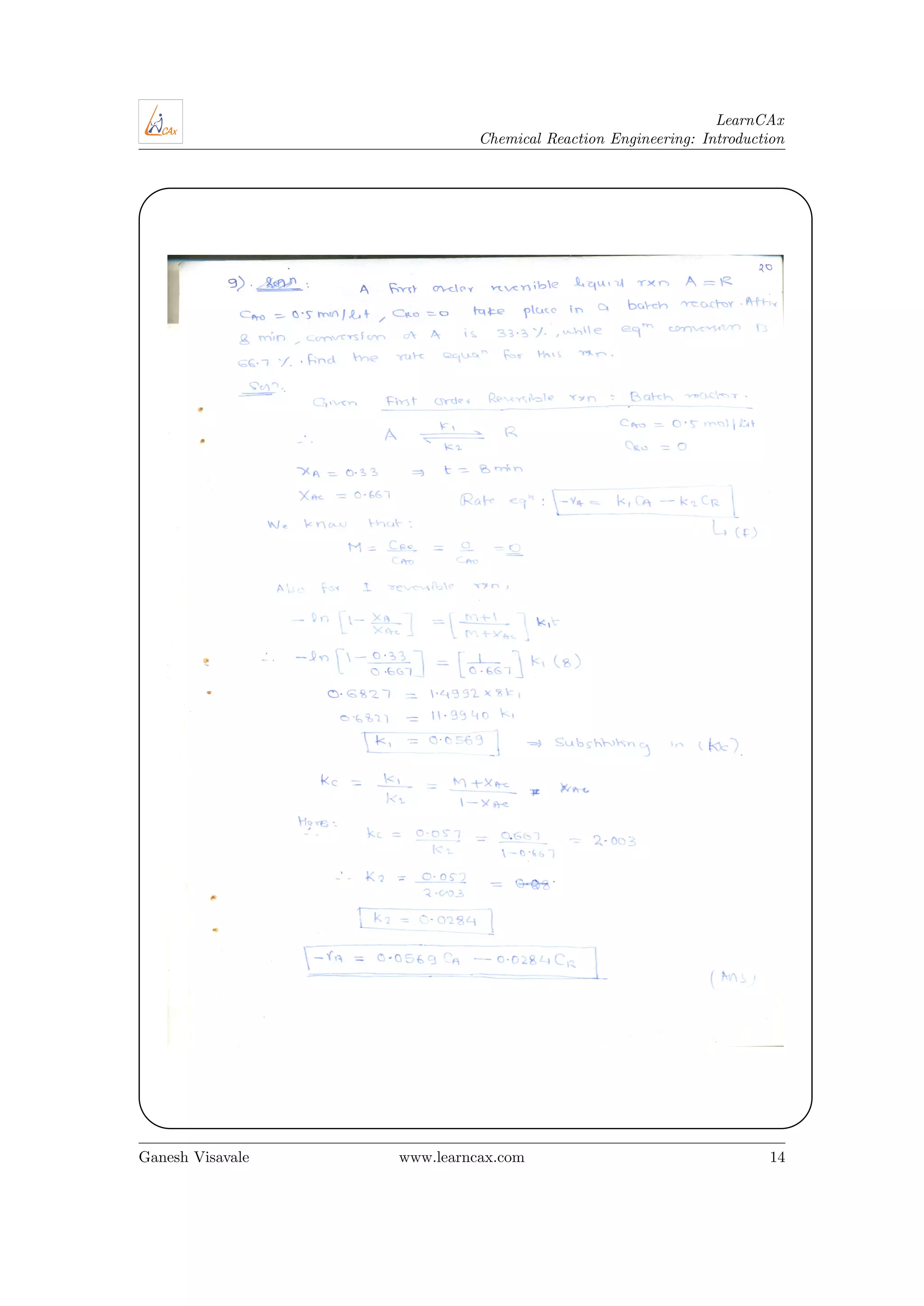 Interpretation from Batch Reactor Data: Problem Solving | PDF