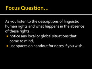 A Right to Our Voice: Linguistic Human Rights and Peace Education | PPT