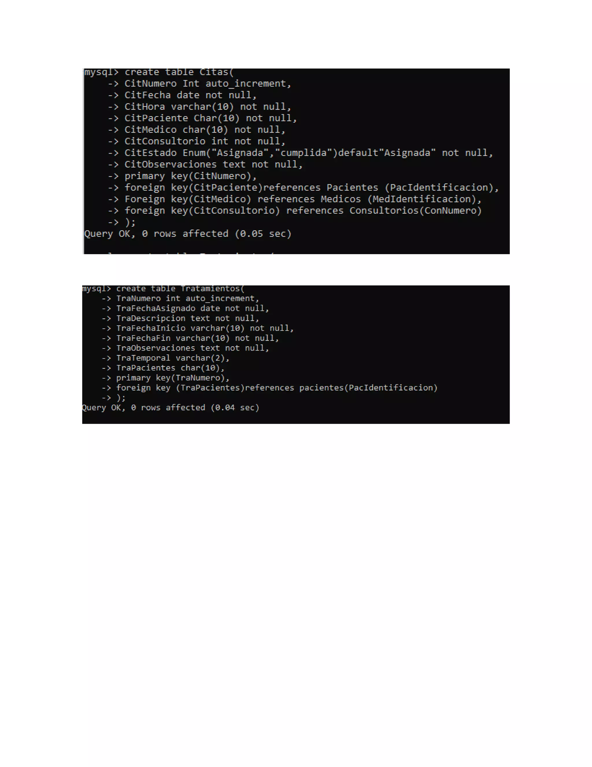 Creación de base de datos y tablas en la consola de mysql | DOCX