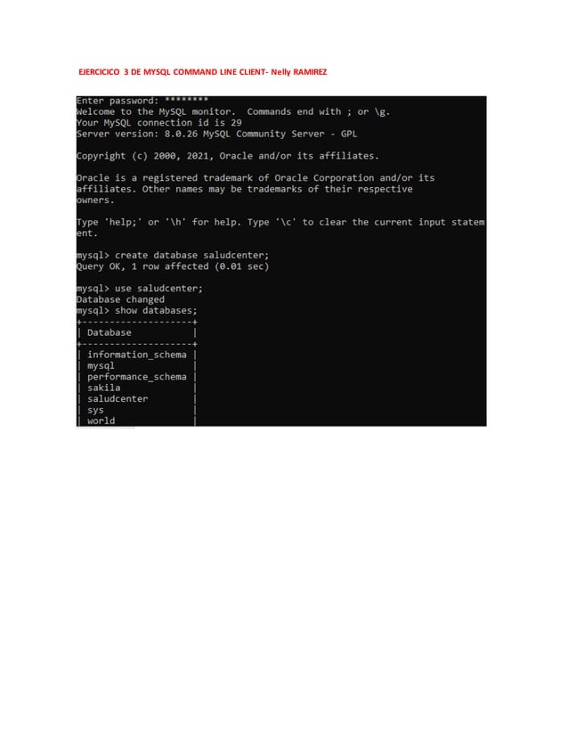 Creación de base de datos y tablas en la consola de mysql | DOCX