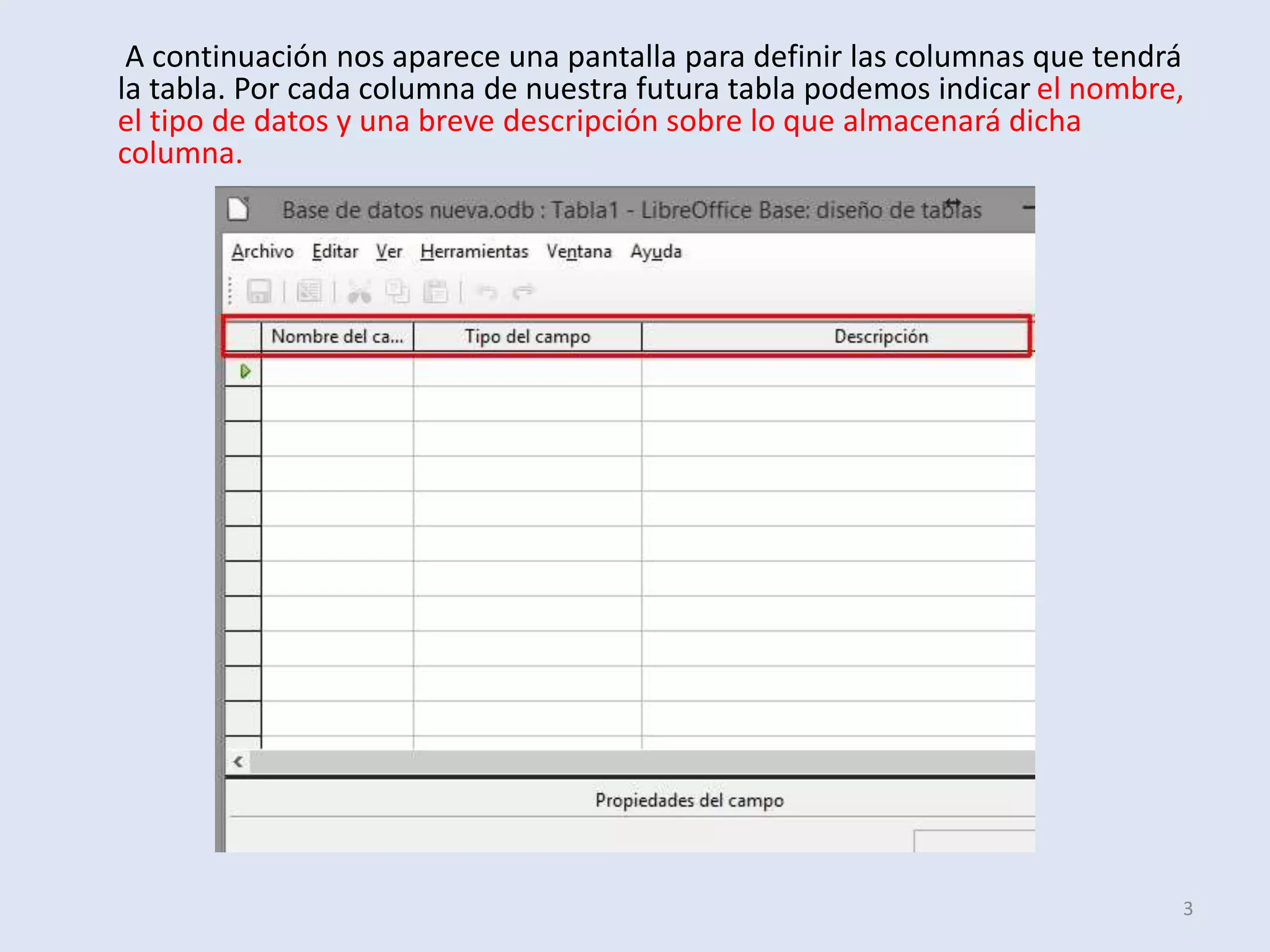 Creación de tablas en Libre Office base | PPTX