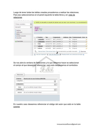 Creación de tablas y relaciones en MySQL y wamp server | PDF
