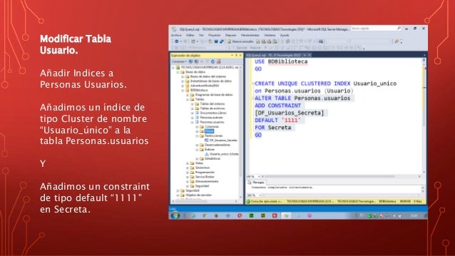 Creacion de indices y constraints en base de datos de sql server