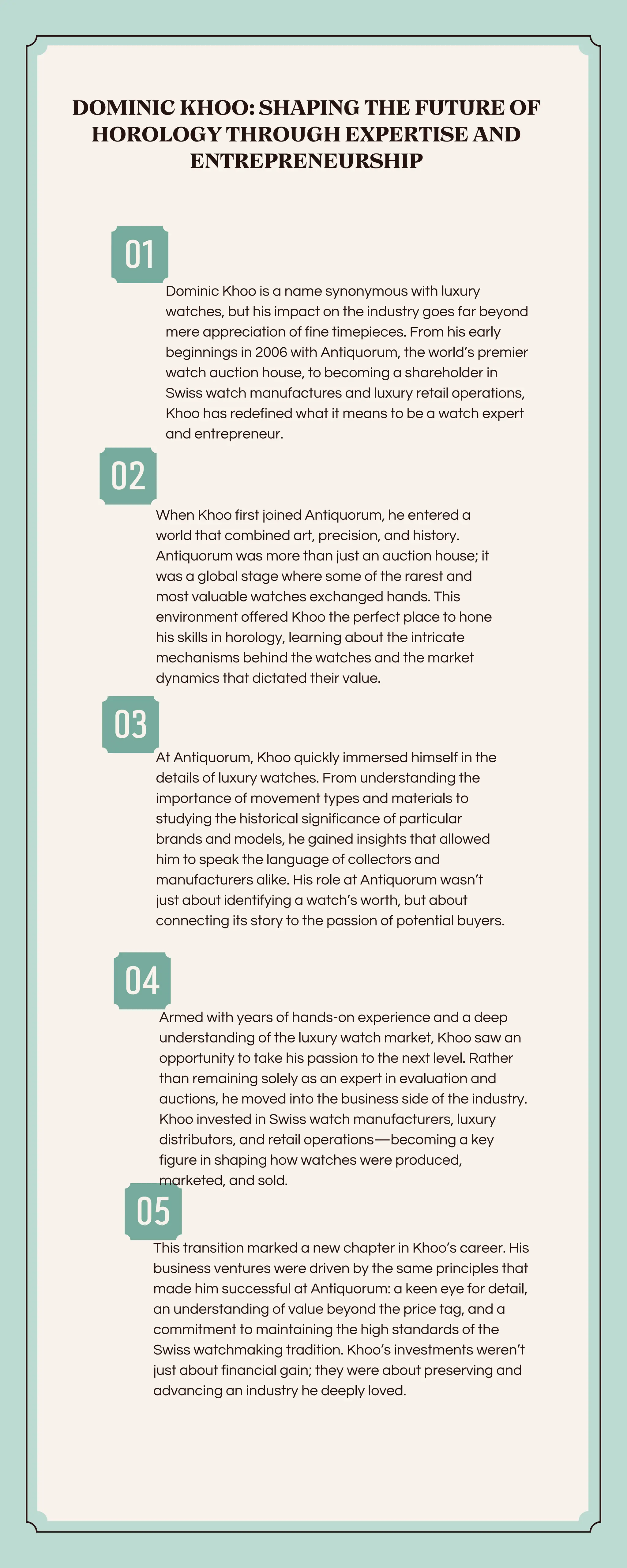 Dominic Khoo: Shaping the Future of Horology Through Expertise and Entrepreneurship | PDF