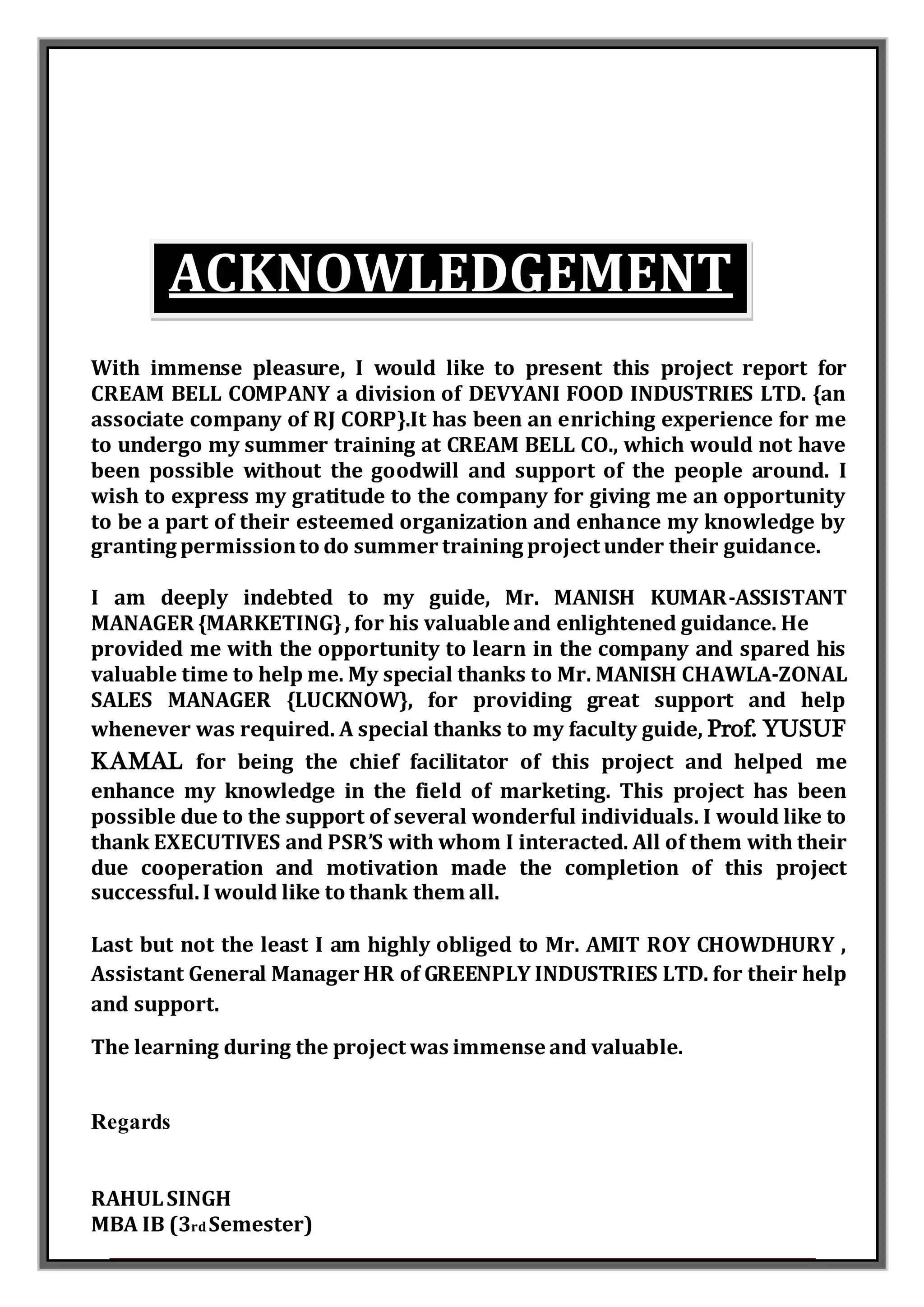 CREAM BELL PROJECT BY RAHUL SINGH | DOCX