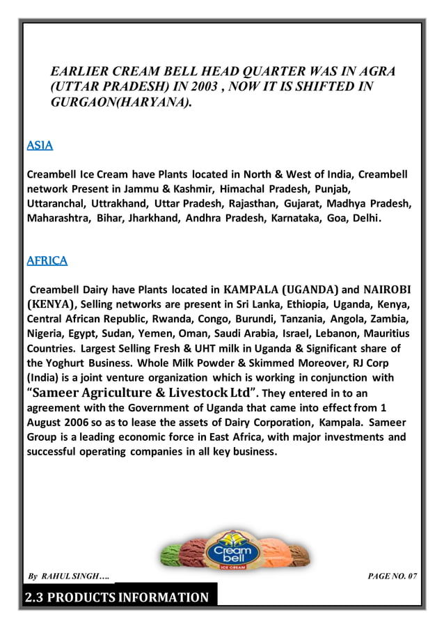 CREAM BELL PROJECT BY RAHUL SINGH | DOCX | Business Administration | Business