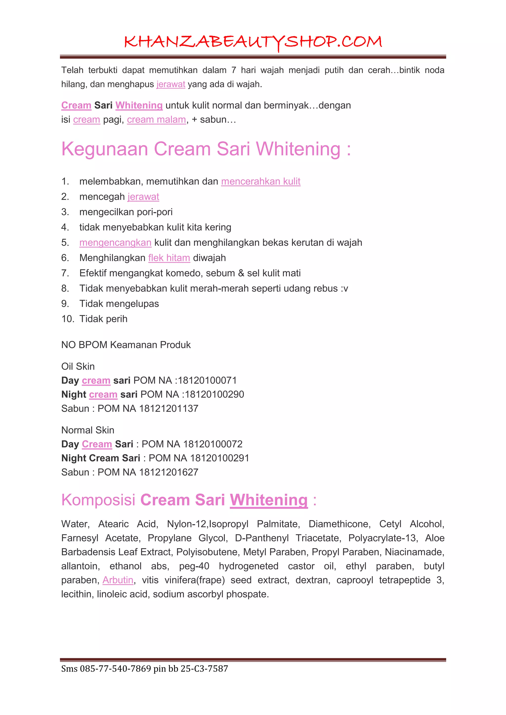 Cream sari whitening | PDF