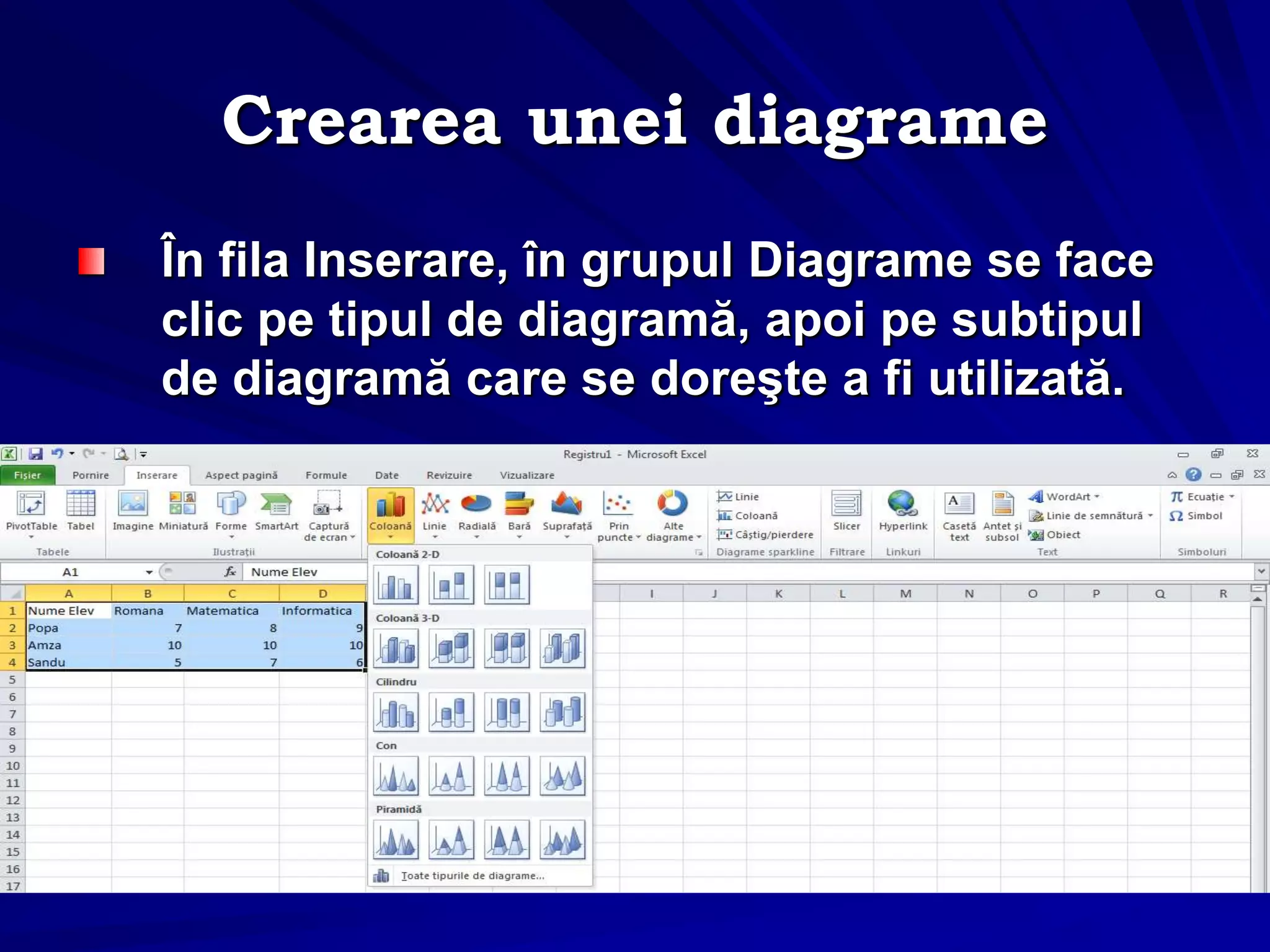 Crearea diagramelor in Excel | PPTX