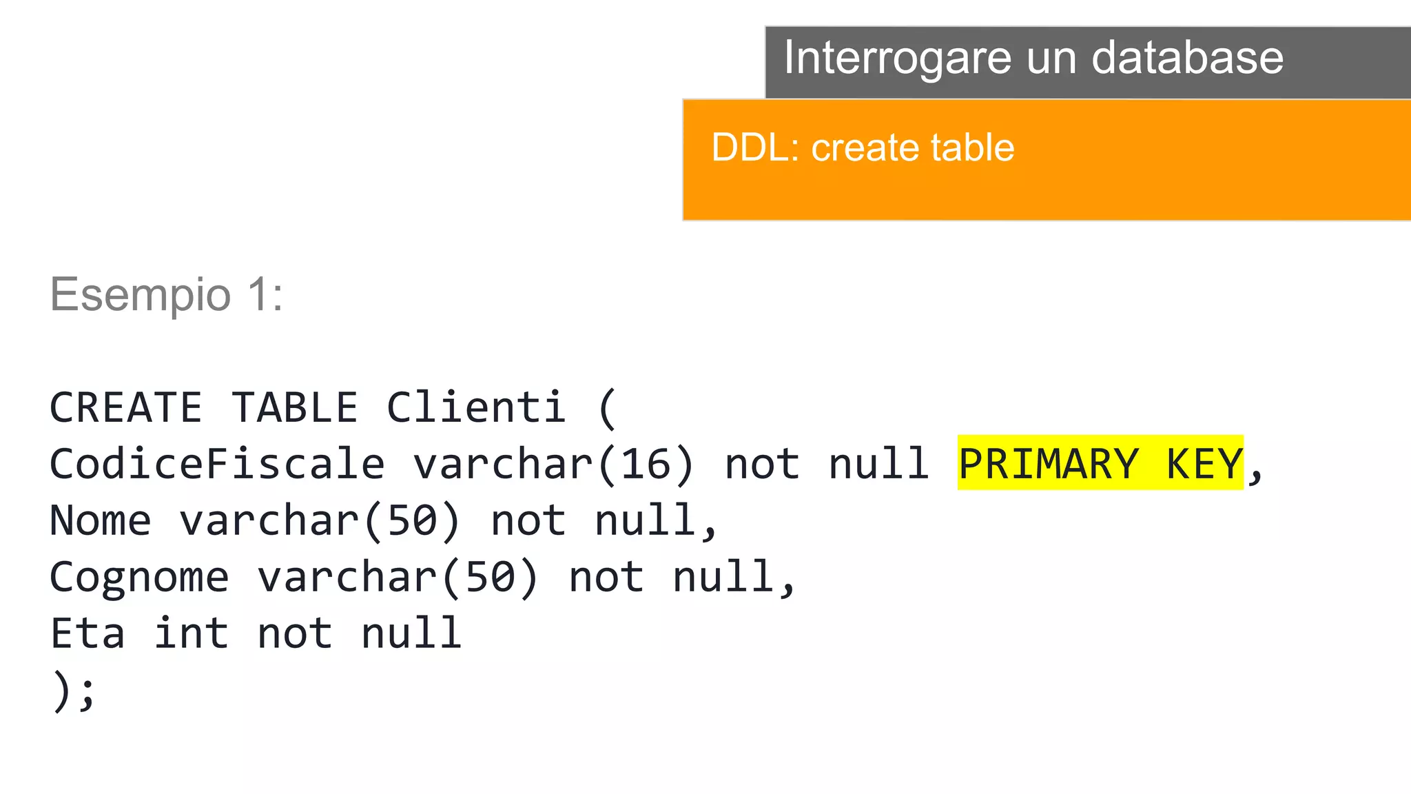 Creare tabelle sul database MySql | PPT