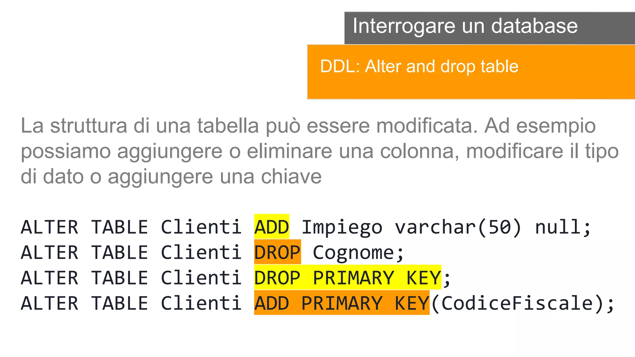 Creare tabelle sul database MySql | PPT