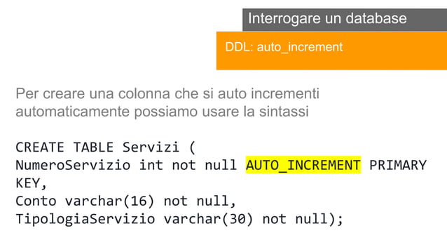 Creare tabelle sul database MySql | PPT