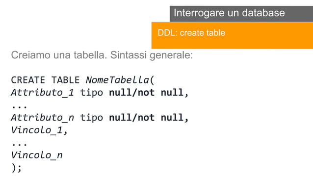 Creare tabelle sul database MySql | PPT
