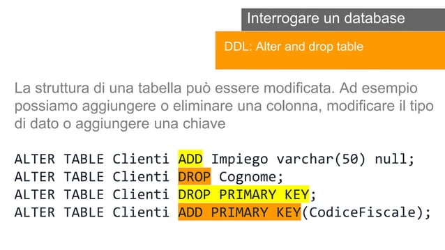 Creare tabelle sul database MySql | PPT