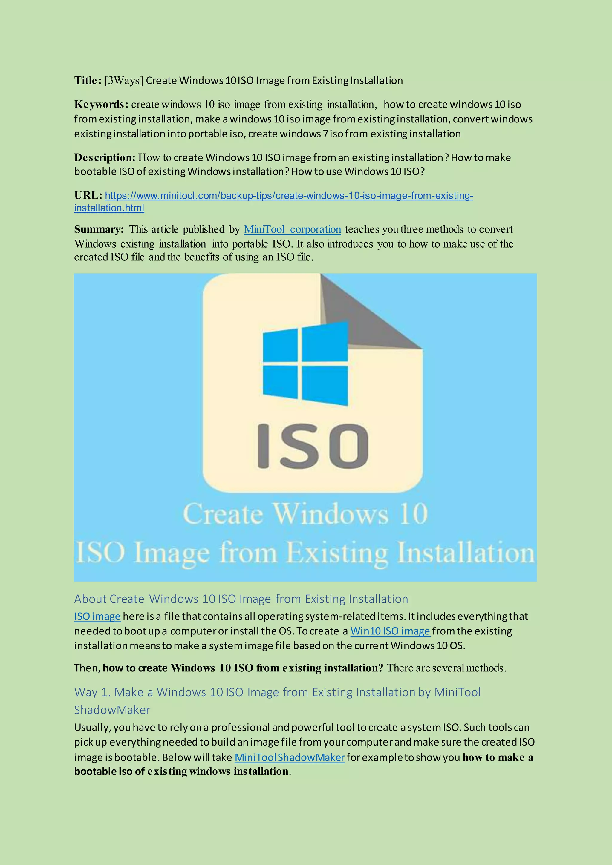 create windows 10 iso mage from existing installation | DOCX