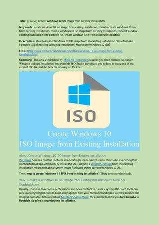 create windows 10 iso mage from existing installation | DOCX