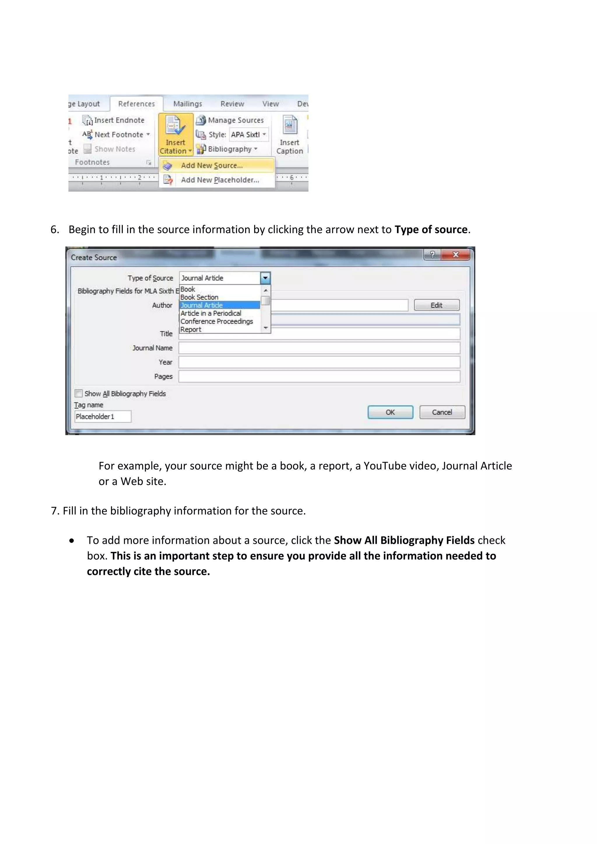 Create a bibliography using the references tool in word 2010 | DOCX ...