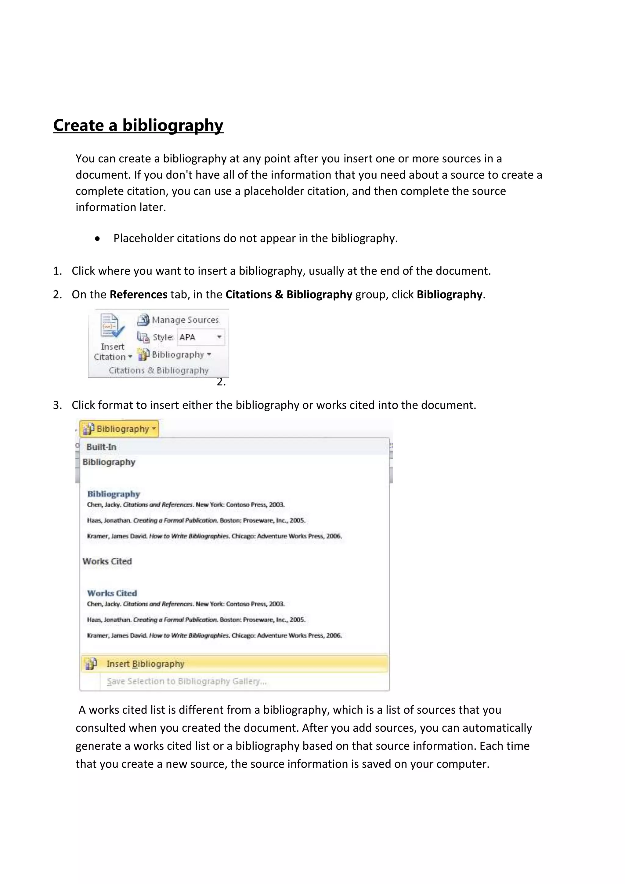 Create a bibliography using the references tool in word 2010 | DOCX ...