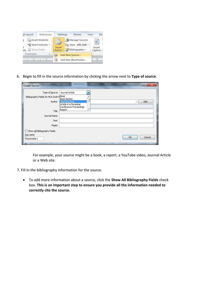 Create a bibliography using the references tool in word 2010 | DOCX ...