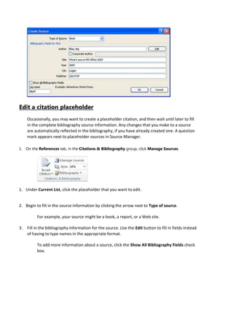 Create a bibliography using the references tool in word 2010 | DOCX ...