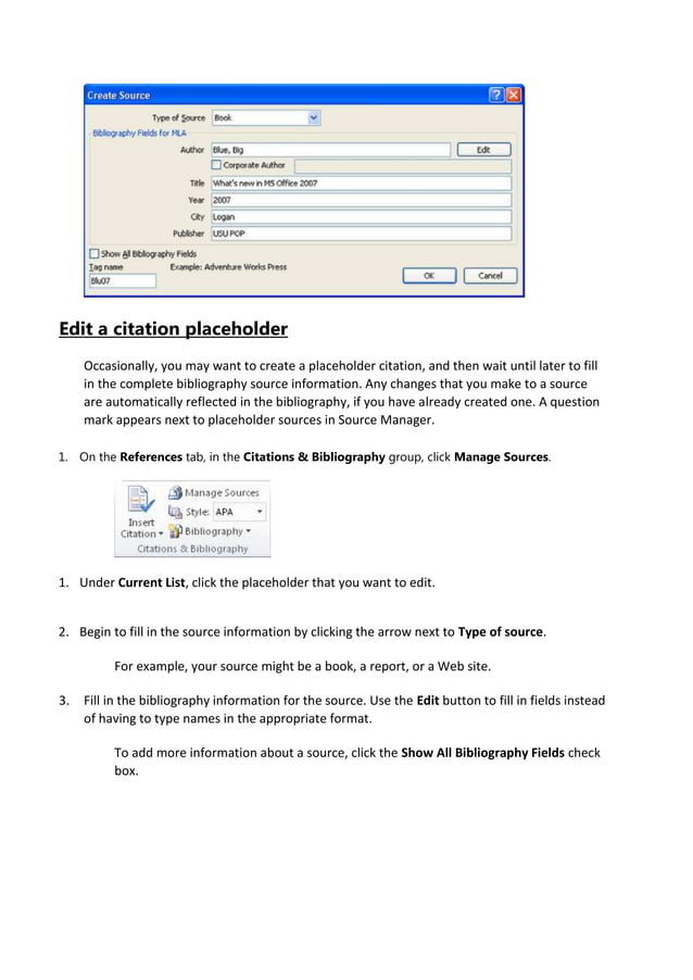 Create a bibliography using the references tool in word 2010 | DOCX ...