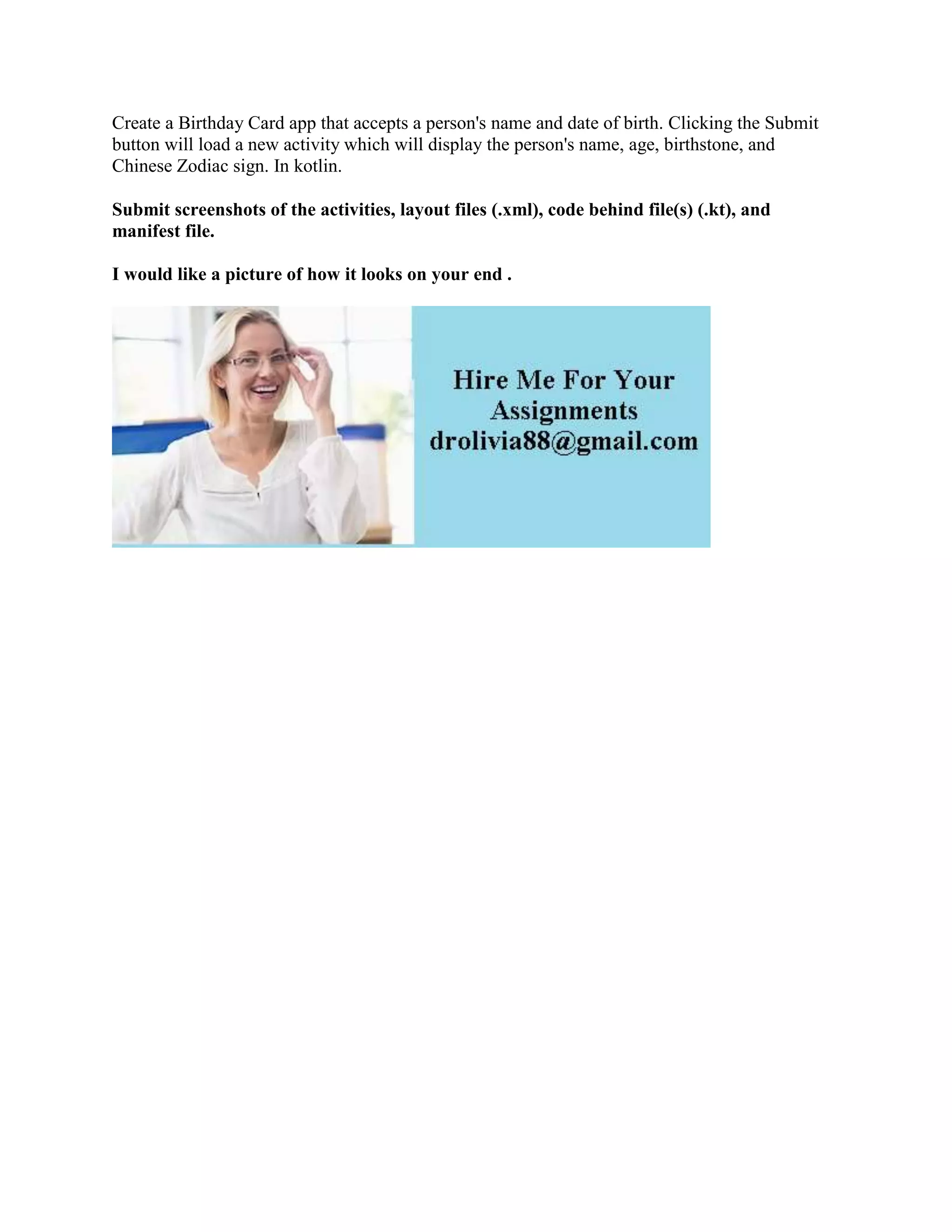 Create a Birthday Card app that accepts a person's name and date of bi.docx