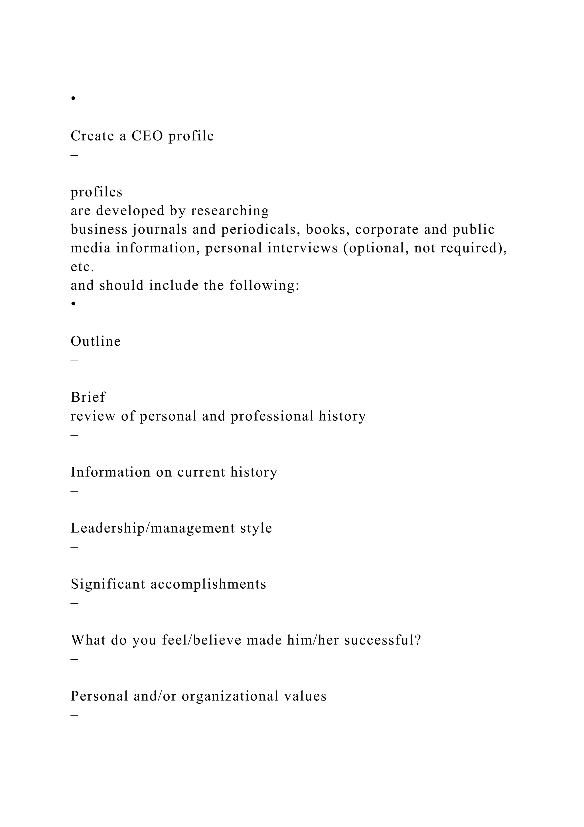 •Create a CEO profile–profiles are developed by research.docx
