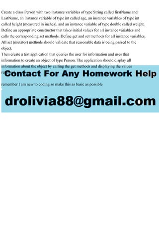 Create a class Person with two instance variables of type String cal.pdf | Programming Languages ...