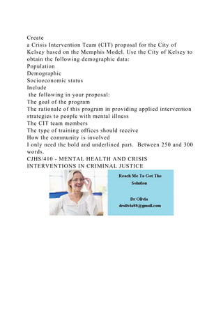 Create a Crisis Intervention Team (CIT) proposal for the City of K.docx