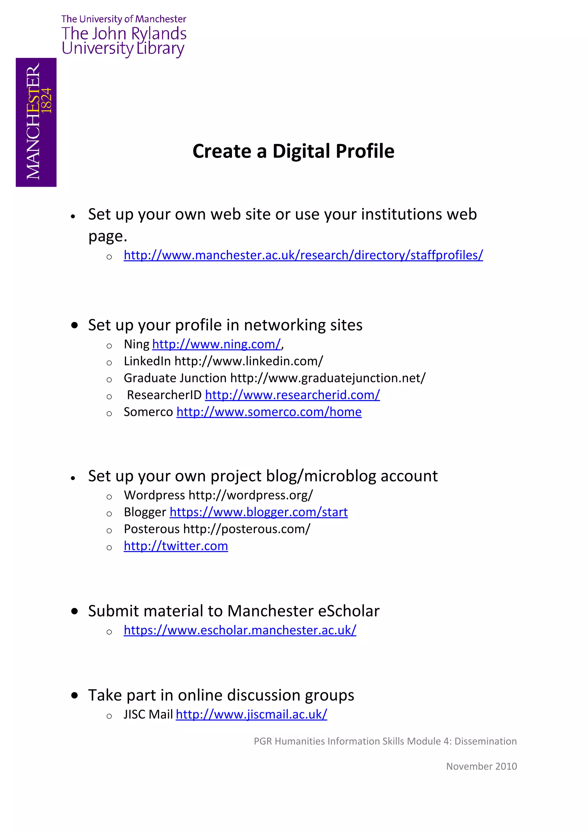 Create a digital profile handout | DOC