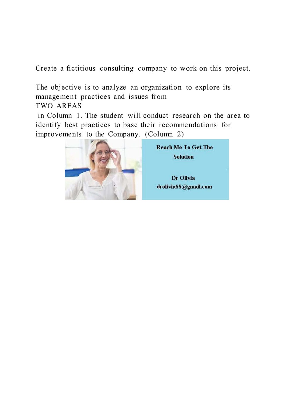 Create a fictitious consulting company to work on this project. | DOCX