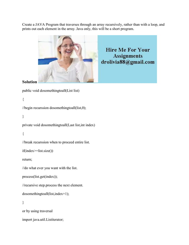 Create A Java Program That Traverses Through An Array Recursively Ratdocx