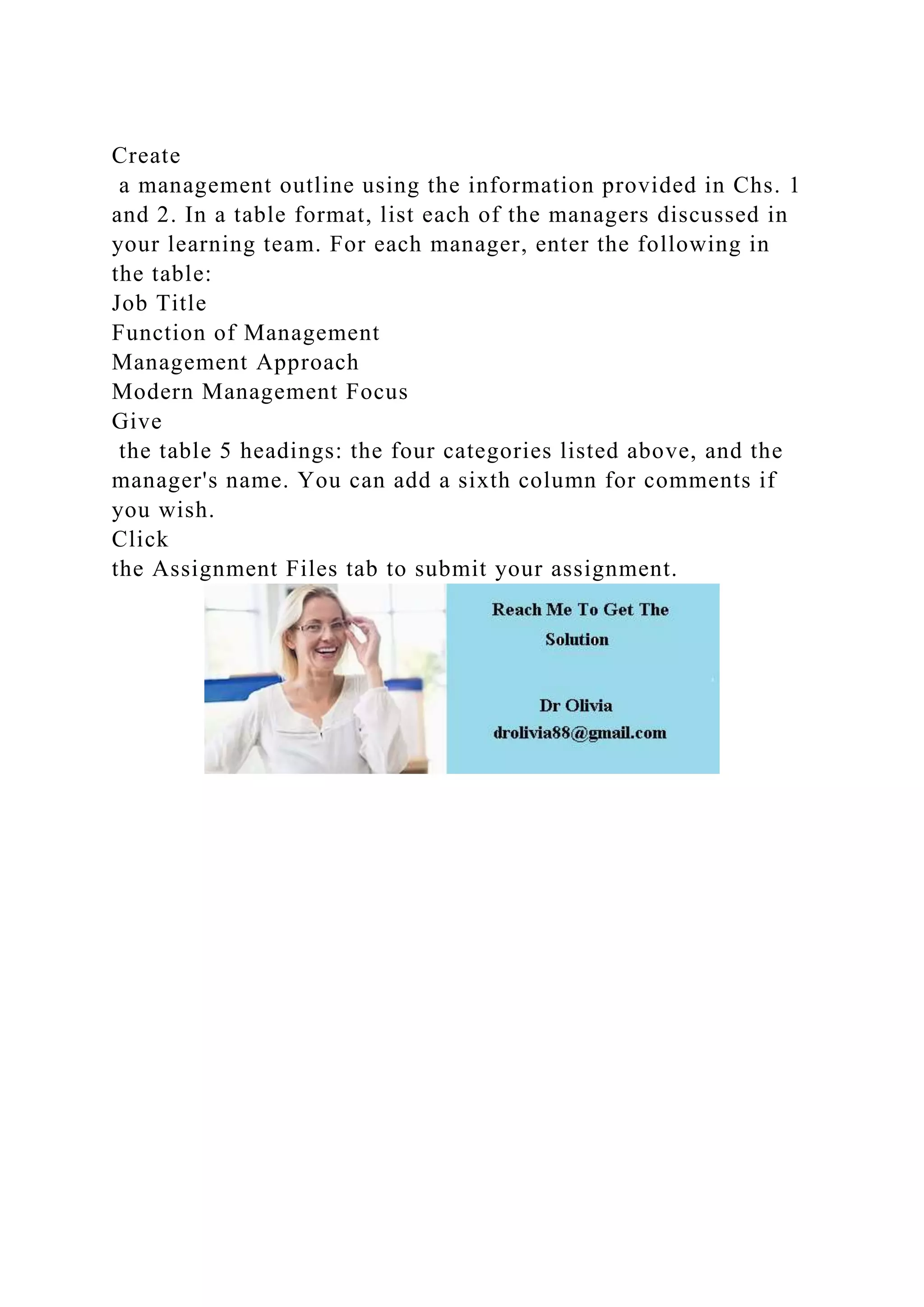 Create a management outline using the information provided in Chs..docx | Resume Writing and ...