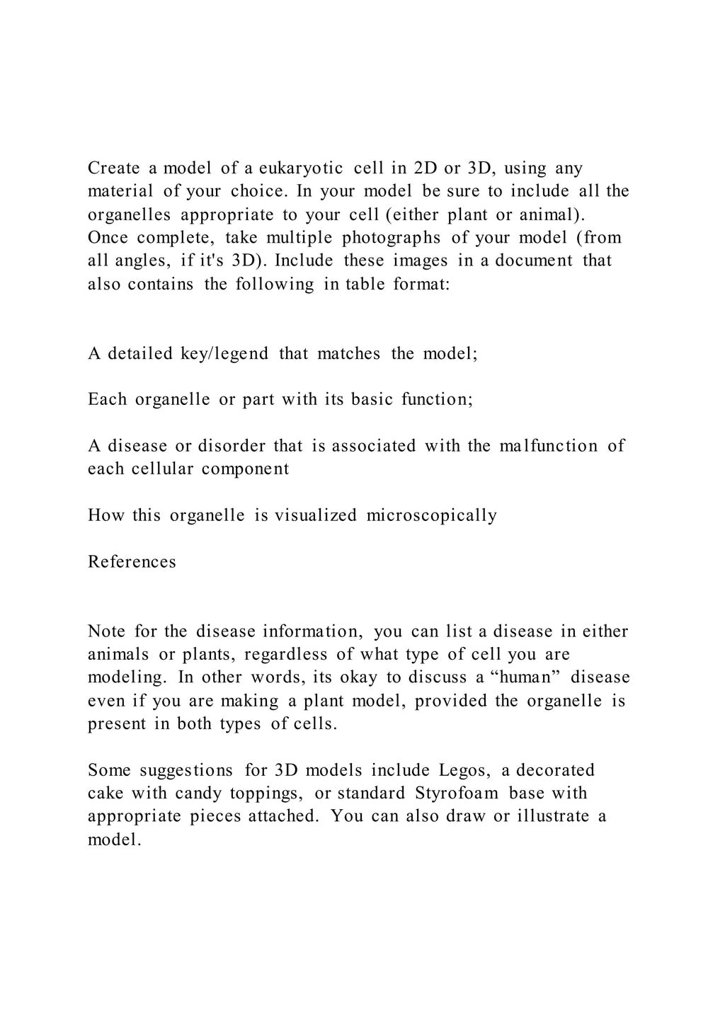 Create a model of a eukaryotic cell in 2D or 3D, using any mater | PDF