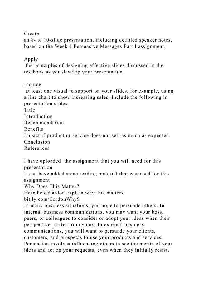 Create an 8- to 10-slide presentation, including detailed speaker .docx