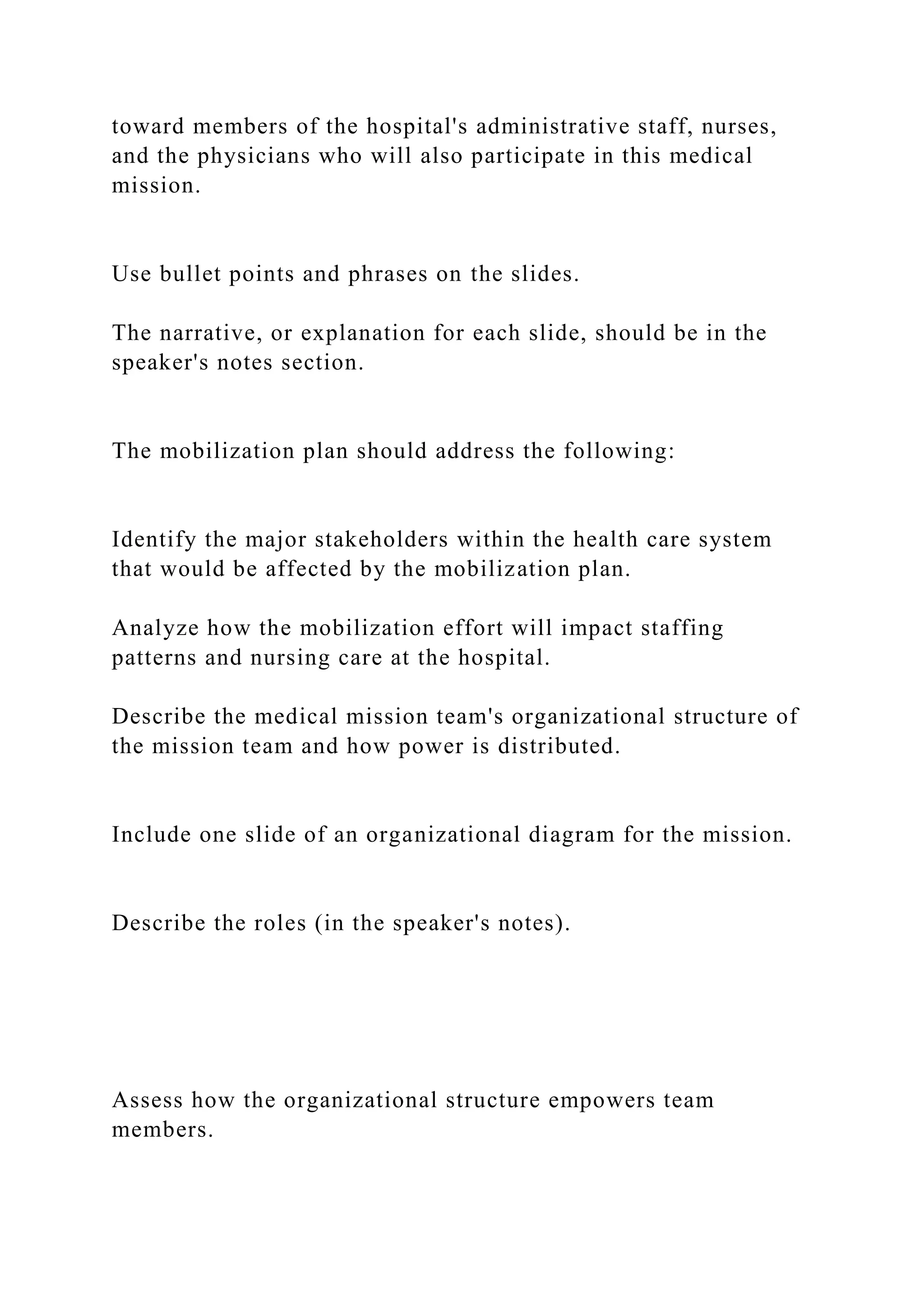 Create an 8–10-slide mobilization plan PowerPoint presentation (with.docx