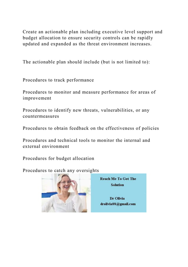 Create an actionable plan including executive level support and budg.docx