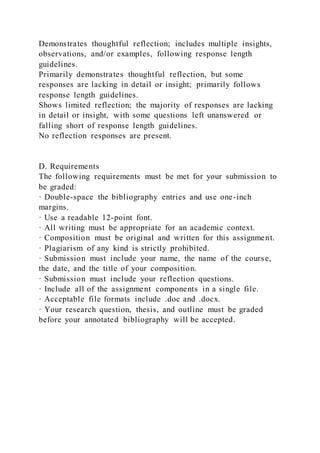 Create an annotated bibliography assignment using your research q | DOCX